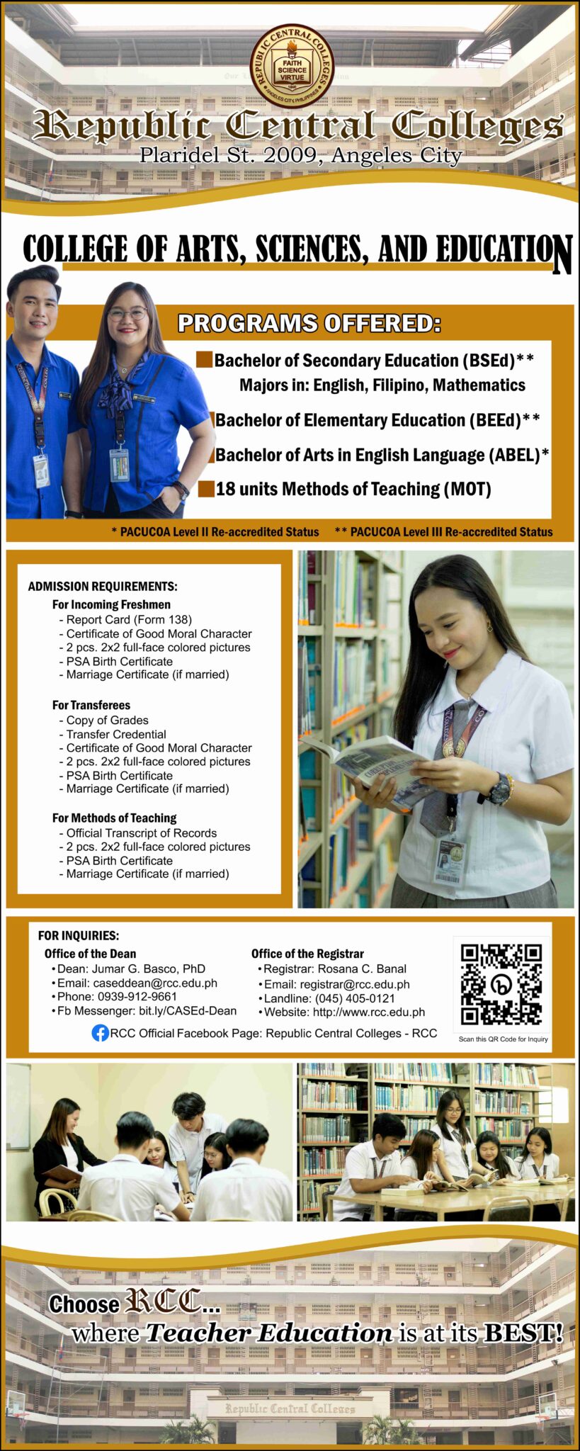 COLLEGE OF ARTS, SCIENCES AND EDUCATION – RCC